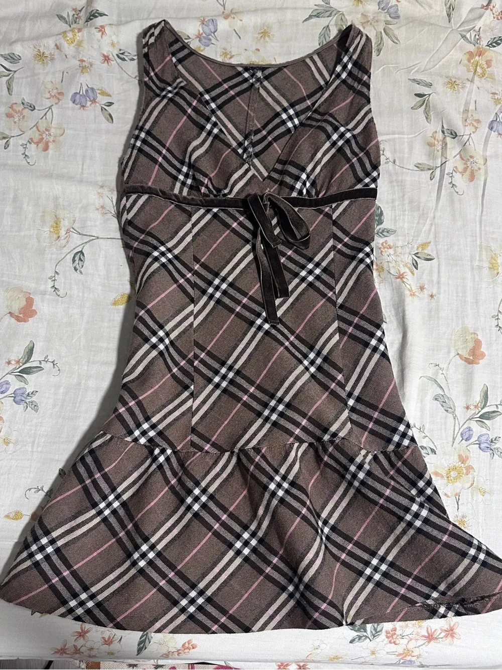 Burberry | Dresses | Vintage Burberry Brown Plaid Mini Dress With Vneck ...